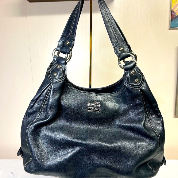Coach | Bags | Coach Black Hobo Leather Shoulder Bag With Silver ...